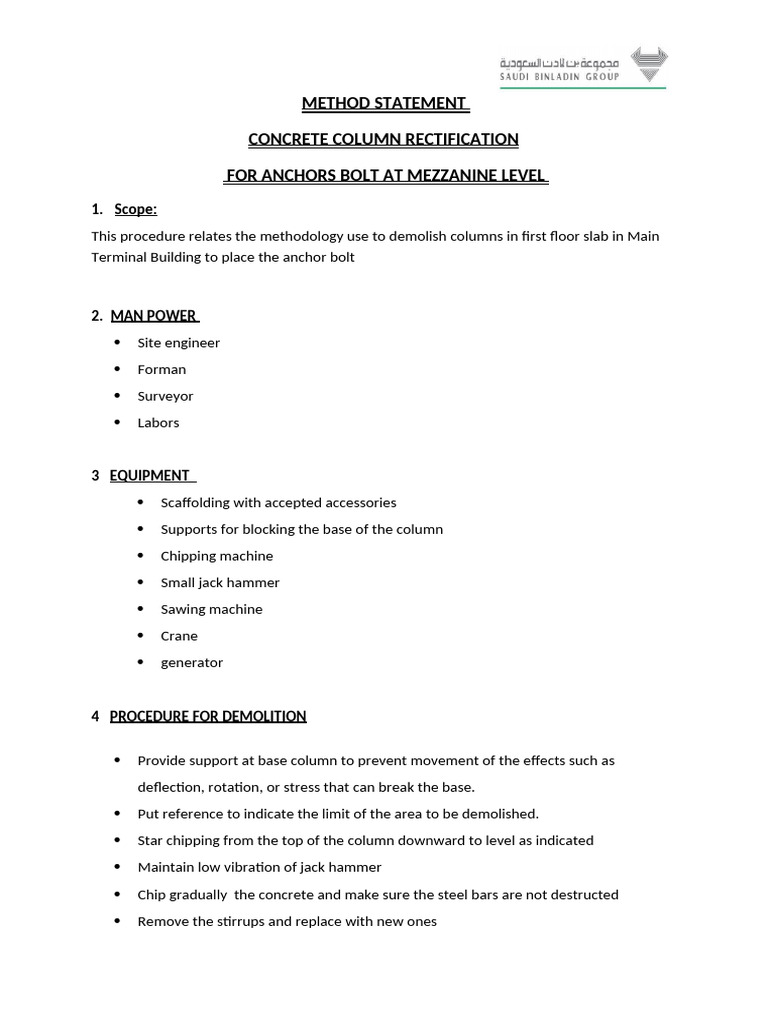 Method Statement Demolition Collumn MT | PDF