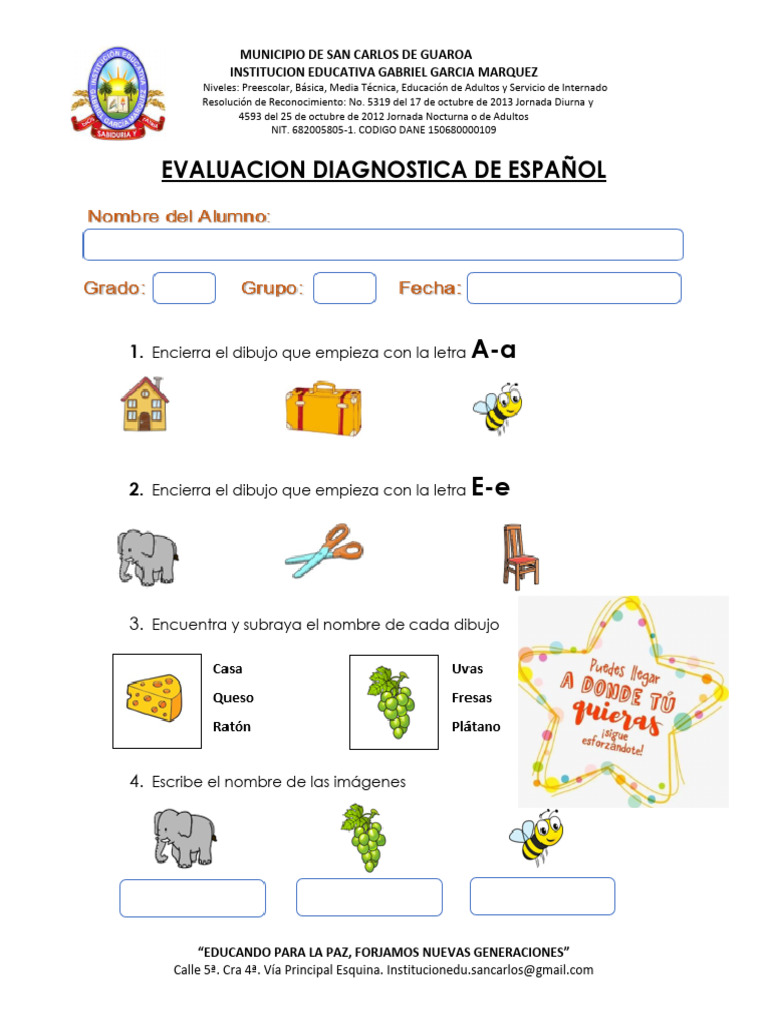 Evaluación Diagnóstica de Español Infantil | PDF