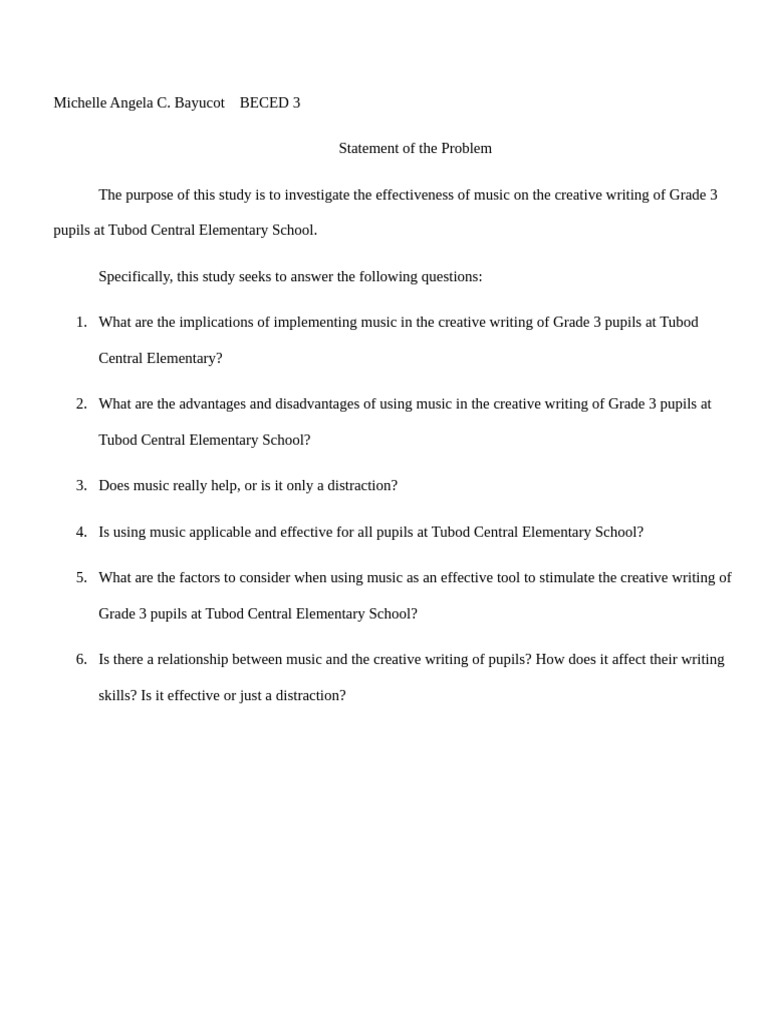 Impact of Music on Grade 3 Writing Skills | PDF