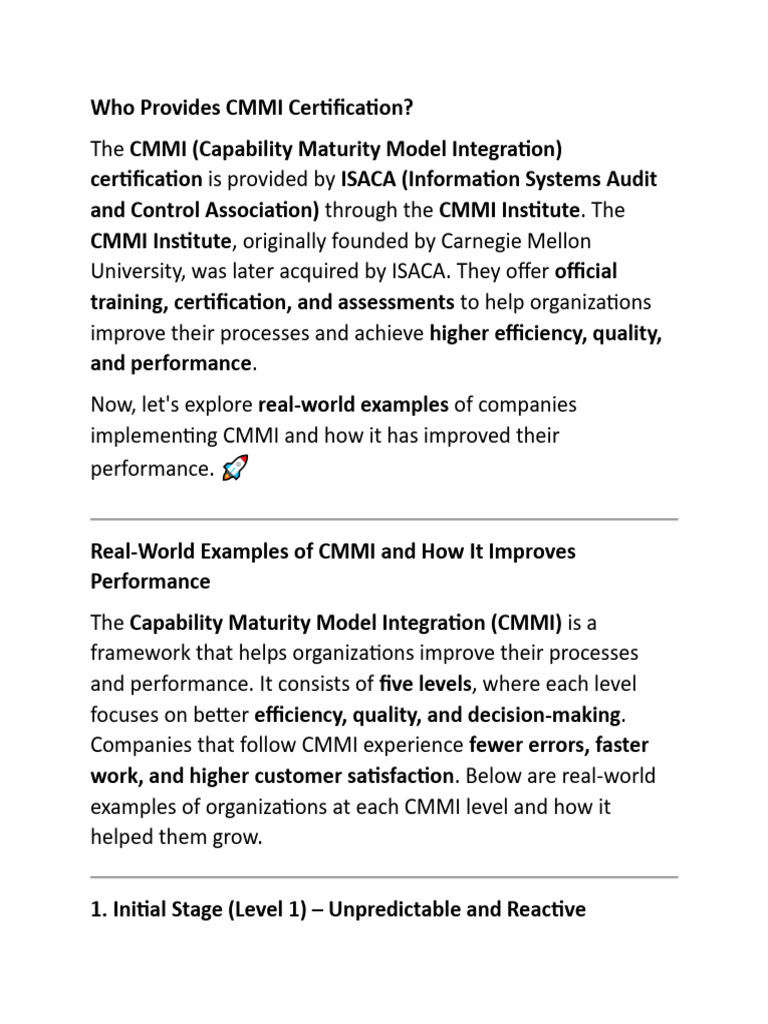 CMMI Certification Providers and Benefits | PDF | Business