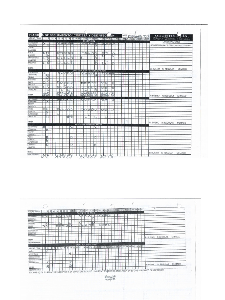 PLANILLA DE LIMPIEZA Y DESINFECCION | PDF