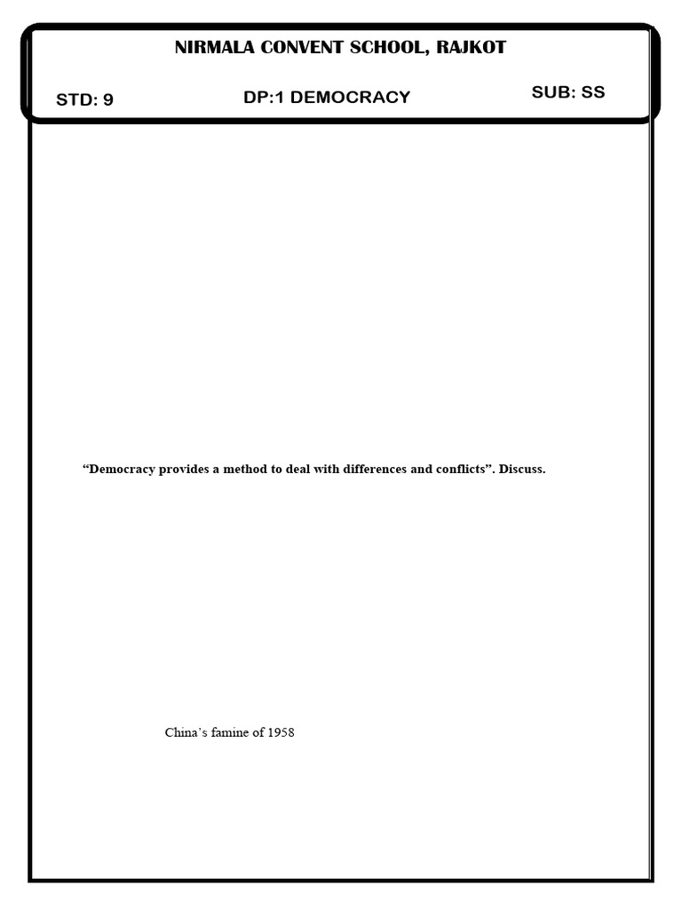 STD 9 DP 1 Assignment - 7356 | PDF | Famine | Democracy