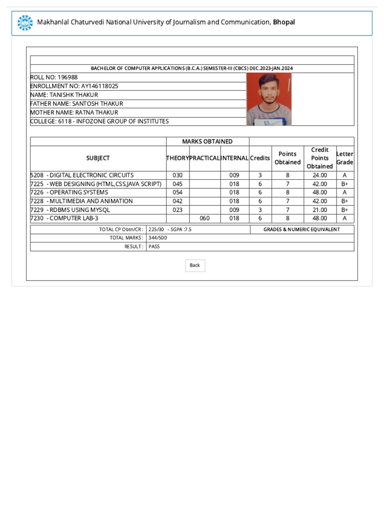 BCA Semester-III Results | PDF