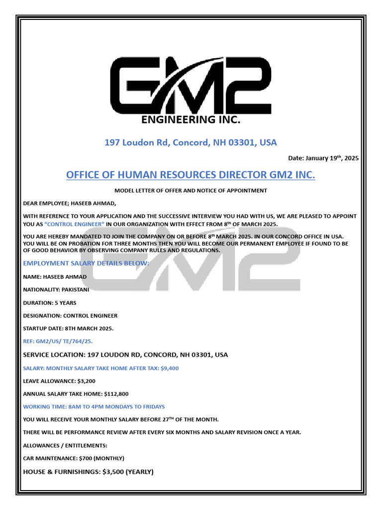 GM2 Appointment Letter | PDF | Employment | Salary