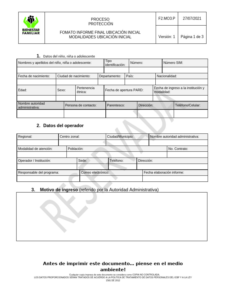 F2.mo3 .P Formato Informe Final Ubicacion Inicial Modalidades Ubicacion Inicial v1 | PDF ...