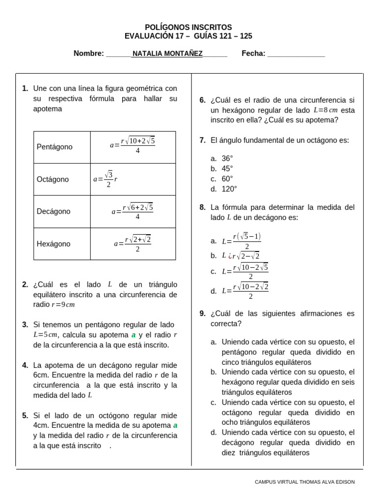 Evaluación 17 | PDF | Geometría euclidiana | Formas geométricas