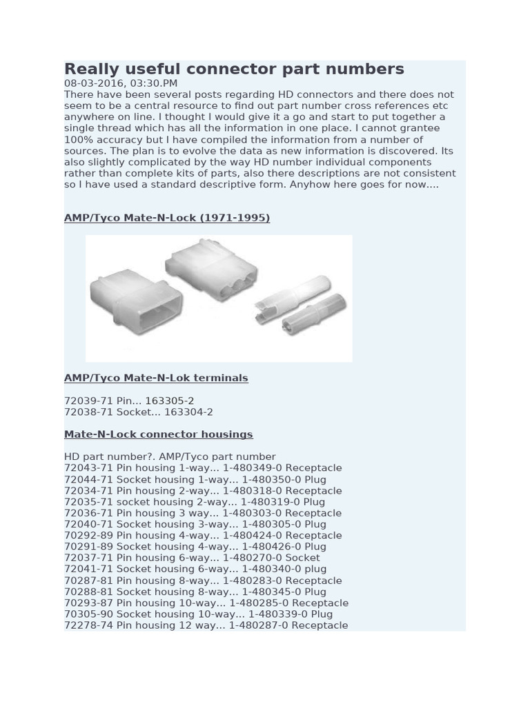 HD Connector Part Numbers Reference Guide | PDF | Electrical Connector ...