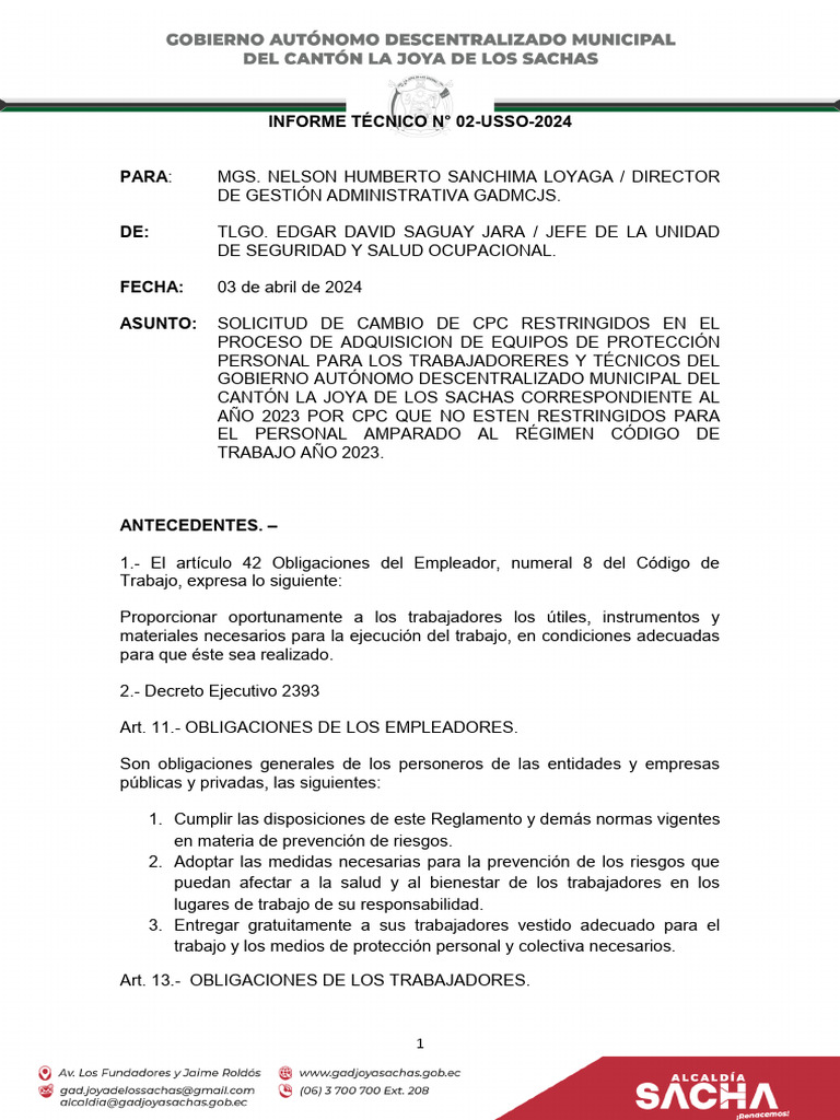 INFORME TECNICO PARA CAMBIO DE CPC RESTRINGIDOS AL PROCESO DE EPP-signed | PDF | Justicia ...