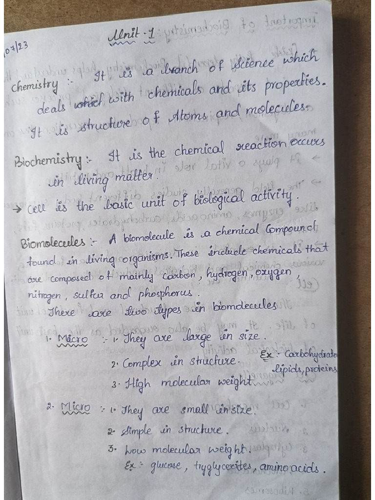 Biomolecules Unit 1 BC | PDF