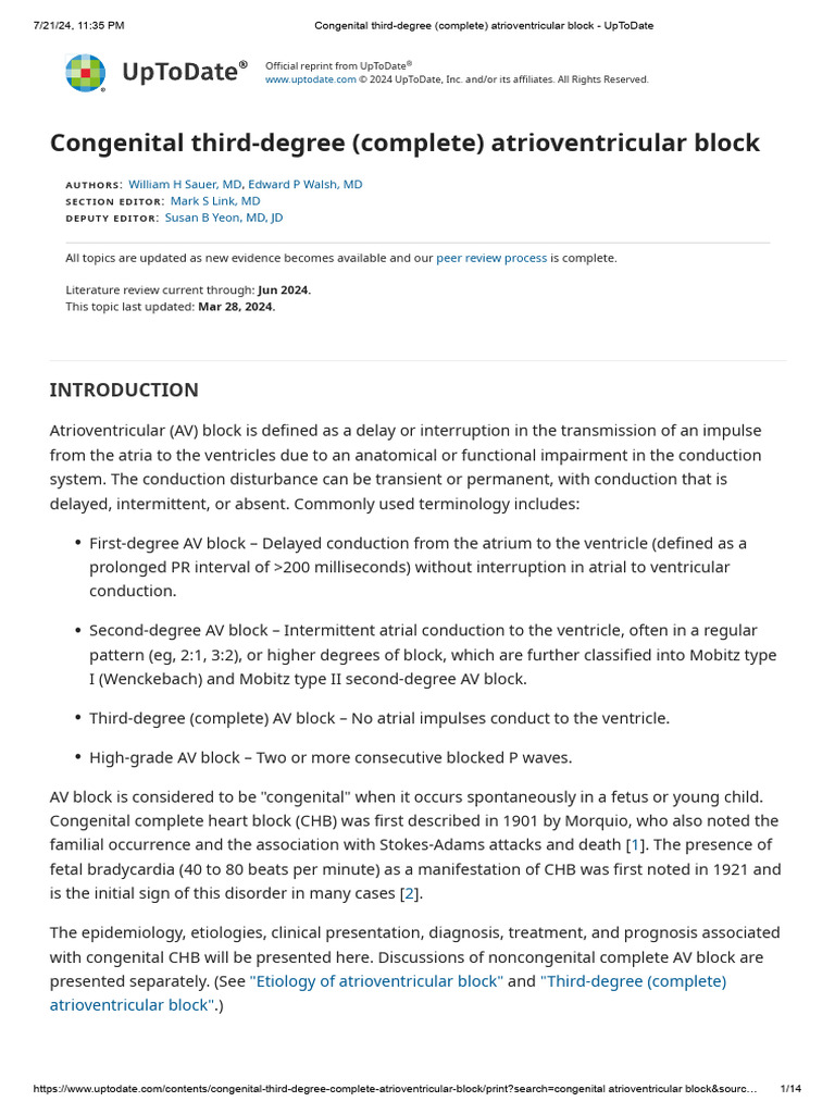 Congenital Third Degree Complete Atrioventricular Block Uptodate 8390
