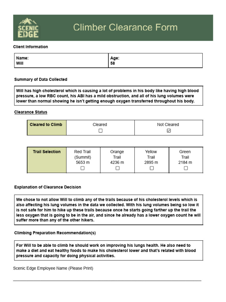 Health Clearance for Hiking: Will's Case | PDF