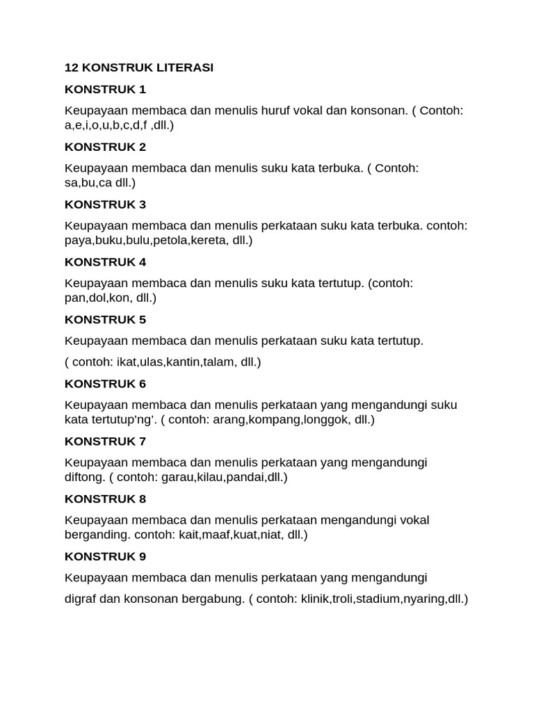 Keterangan 12 Konstruk Literasi | PDF