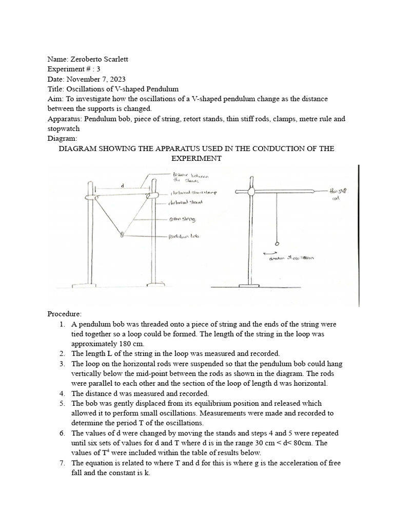 Zeroberto Scarlett - Lab 3 - V-Shaped Pendulum | PDF | Pendulum | Oscillation