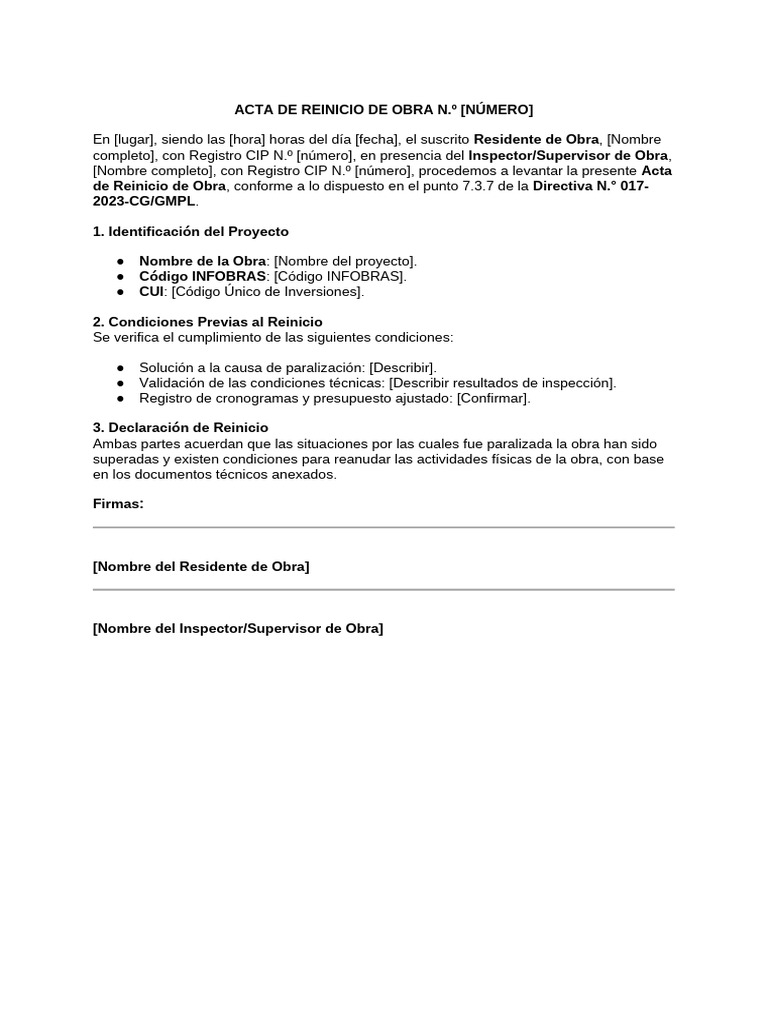 Acta de Reinicio | PDF