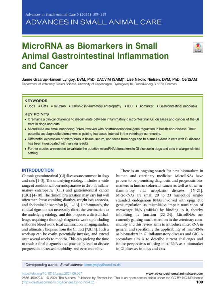MicroRNA As Biomarkers in Small Animal Gastrointes | PDF | Micro Rna ...