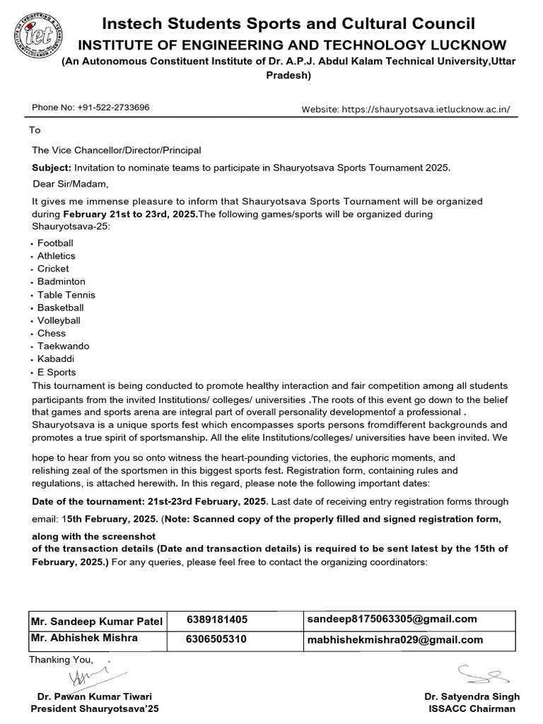 Institute of Engineering and Technology Lucknow PDF | PDF | Sports