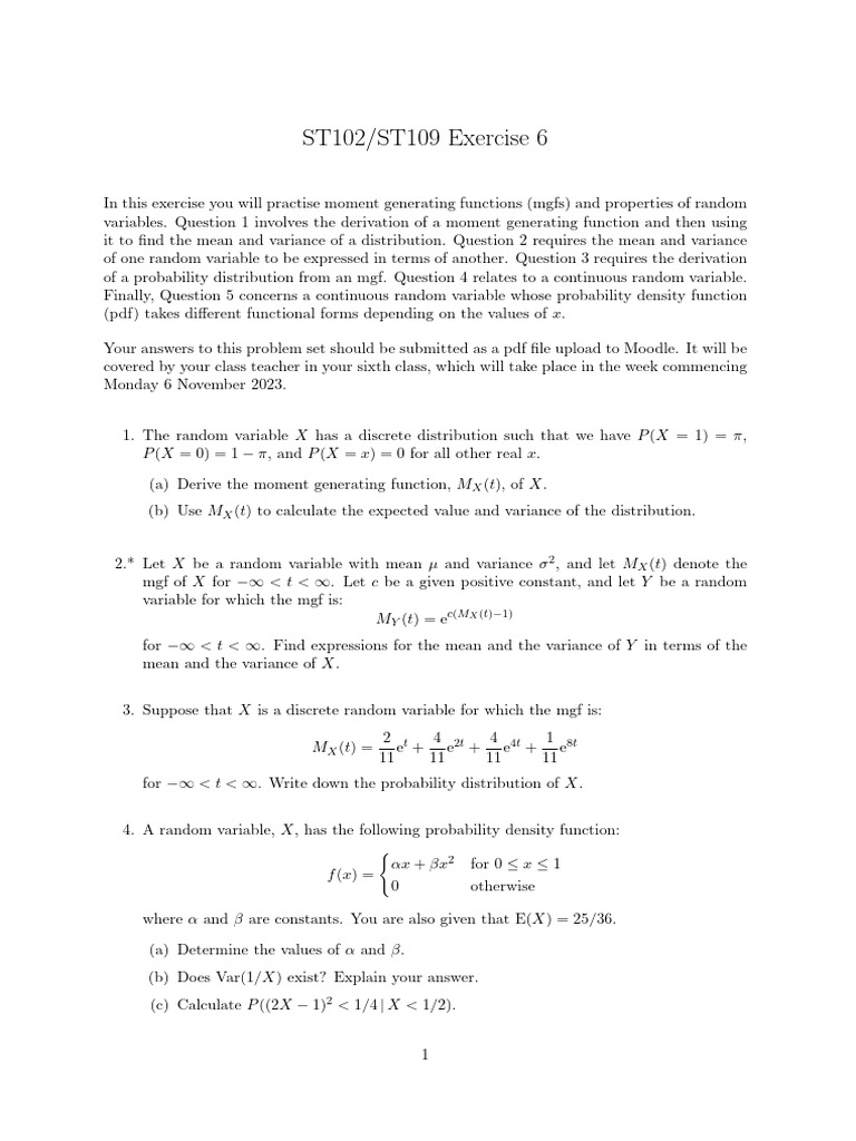 ST102/ST109 Exercise 6 | PDF | Probability Density Function | Probability Distribution
