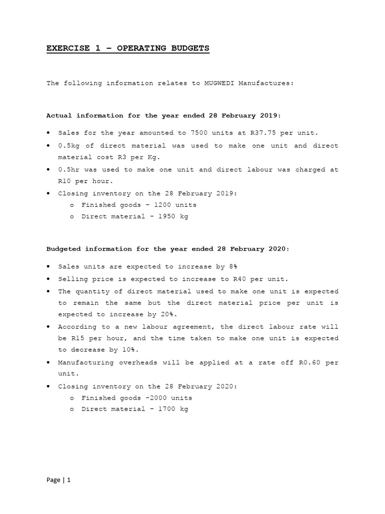 Masterbudgetexercises Complete Pdf Pdf Inventory Prices