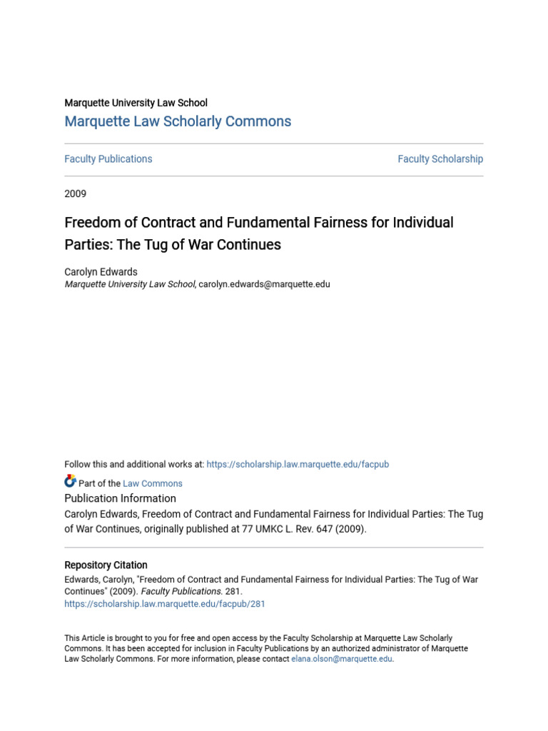 Freedom of Contract and Fundamental Fairness For Individual Parti | PDF ...