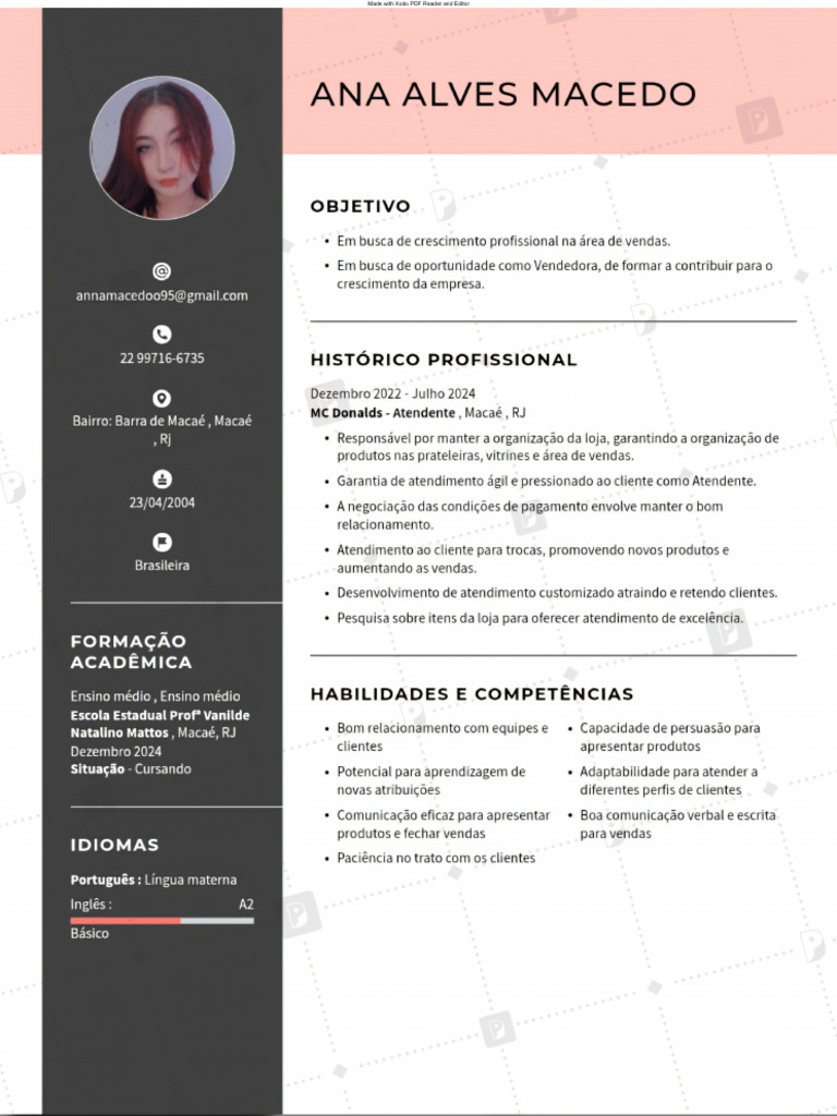 Ana Alves Currículo | PDF