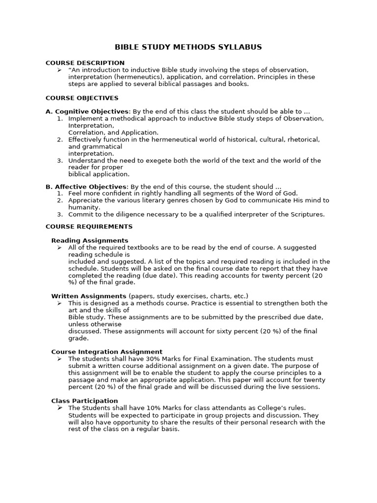 BIBLE STUDY METHODS AND HERMENEUTICS Syllabus | PDF | Hermeneutics | Bible