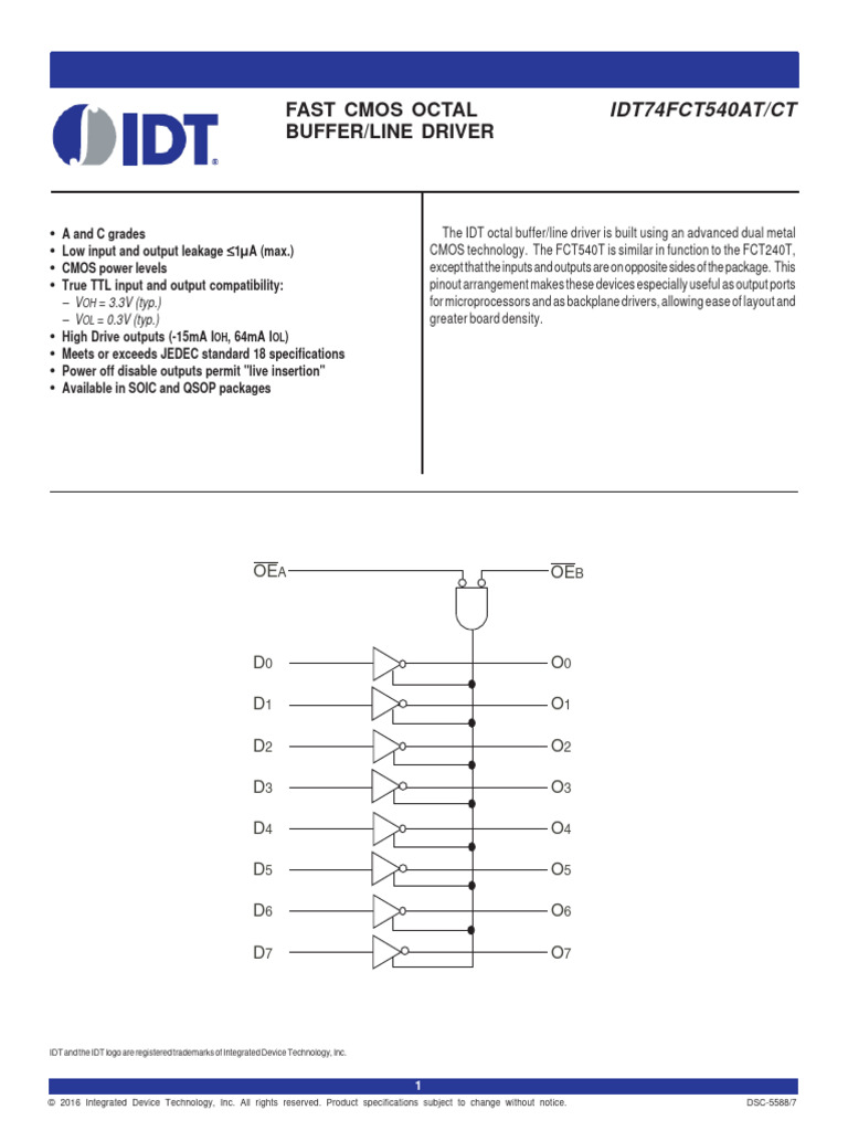 Fast Cmos Octal Buffer/Line Driver: Features: Description | PDF | Cmos | Power Supply
