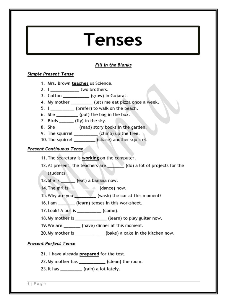 Tenses - 200 Fill in The Blanks | PDF