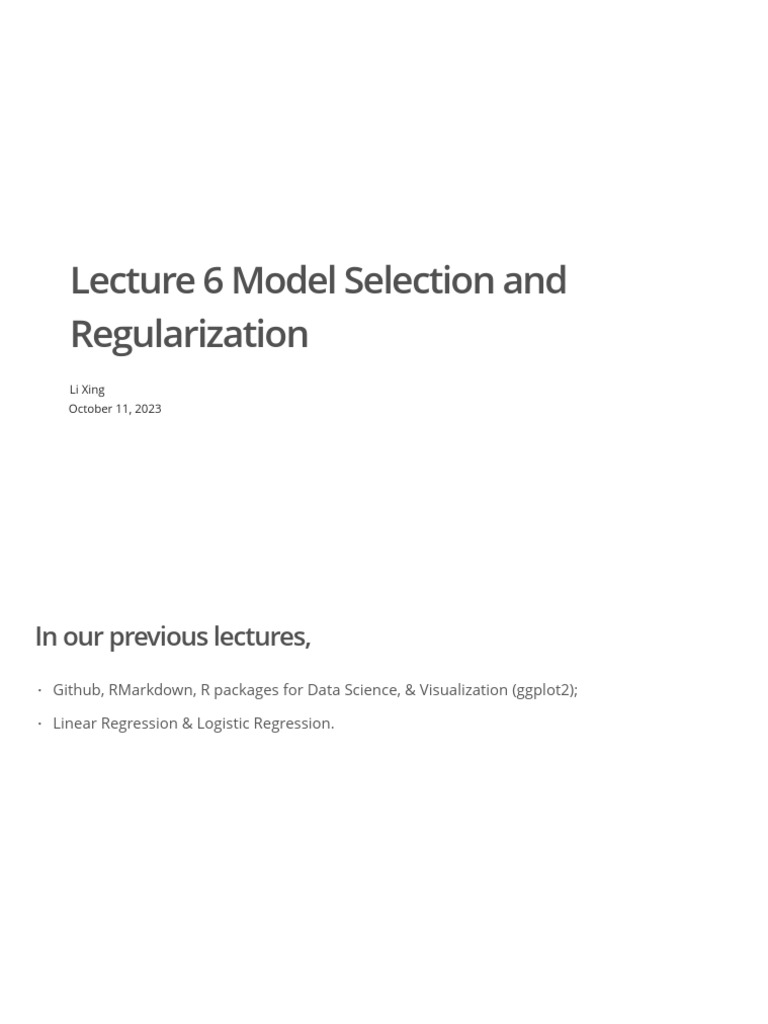 Lecture_6_Model_Selection_and_Regularization_11Oct2023 | PDF | Regression Analysis | Dependent ...