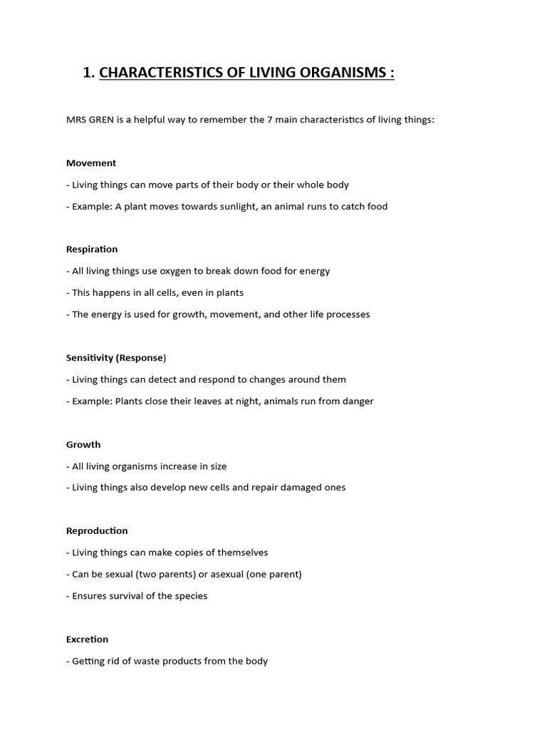 Characteristics of Living Organisms | PDF | Life | Plants