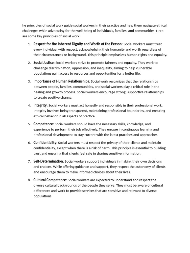Key Principles of Social Work Ethics | PDF