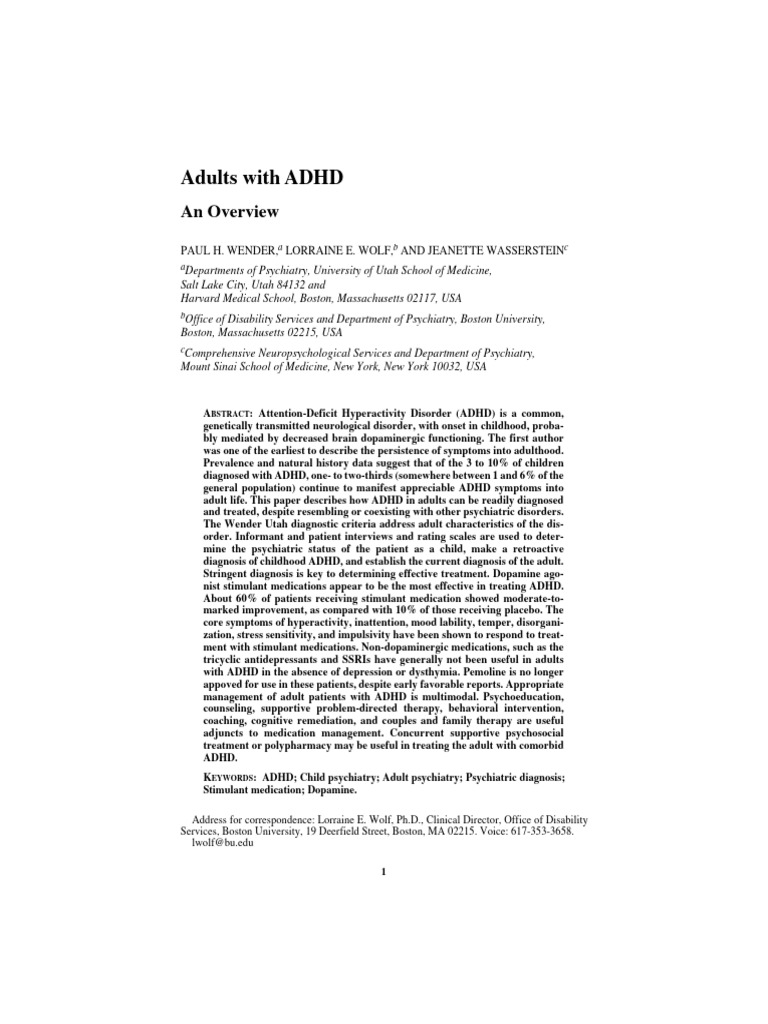 Adults With ADHD An Overview | PDF | Attention Deficit Hyperactivity Disorder | Adult Attention ...