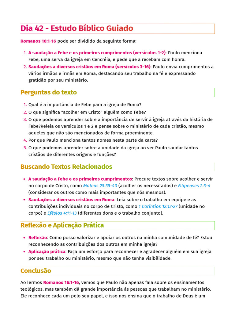 Dia 42 - Estudo Bíblico Guiado | PDF | Apóstolo Paulo | Igreja cristã