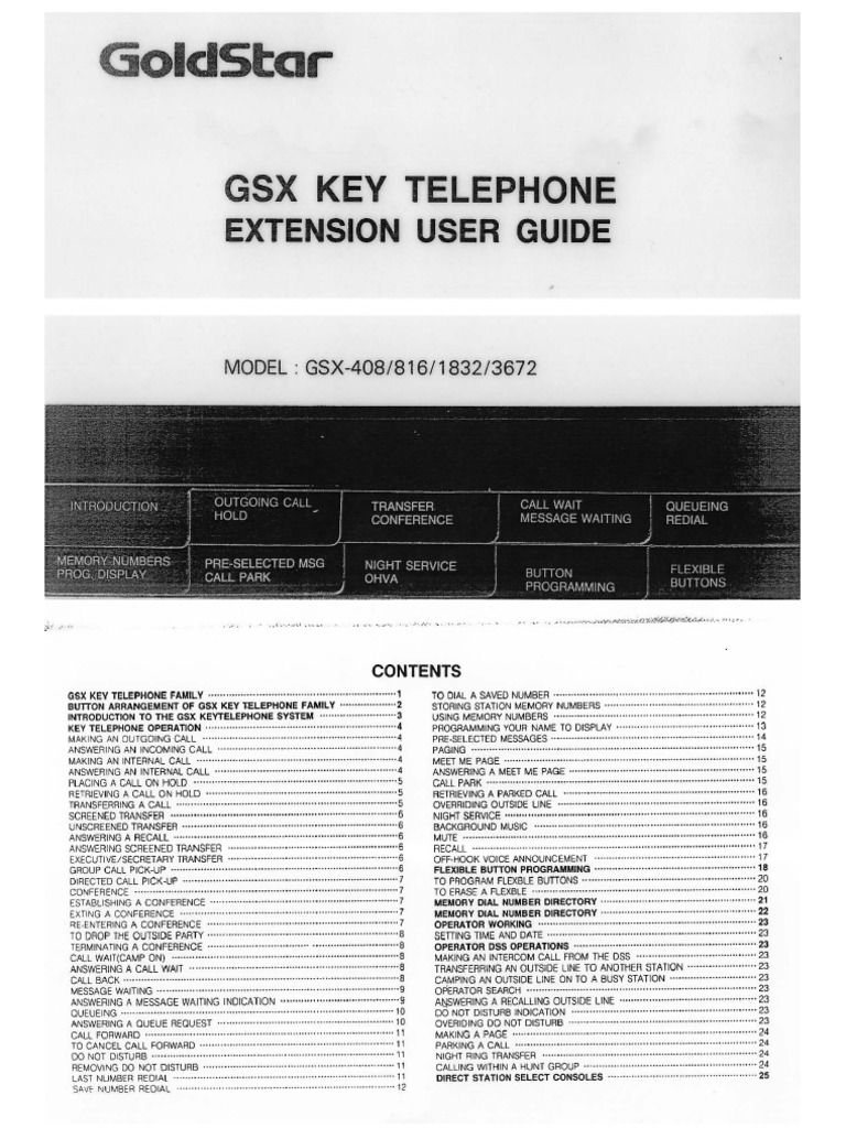 Guia de Usuario de CENTRAL TELEFÓNICA GOLDSTAR 16 - GSX User Guide | PDF
