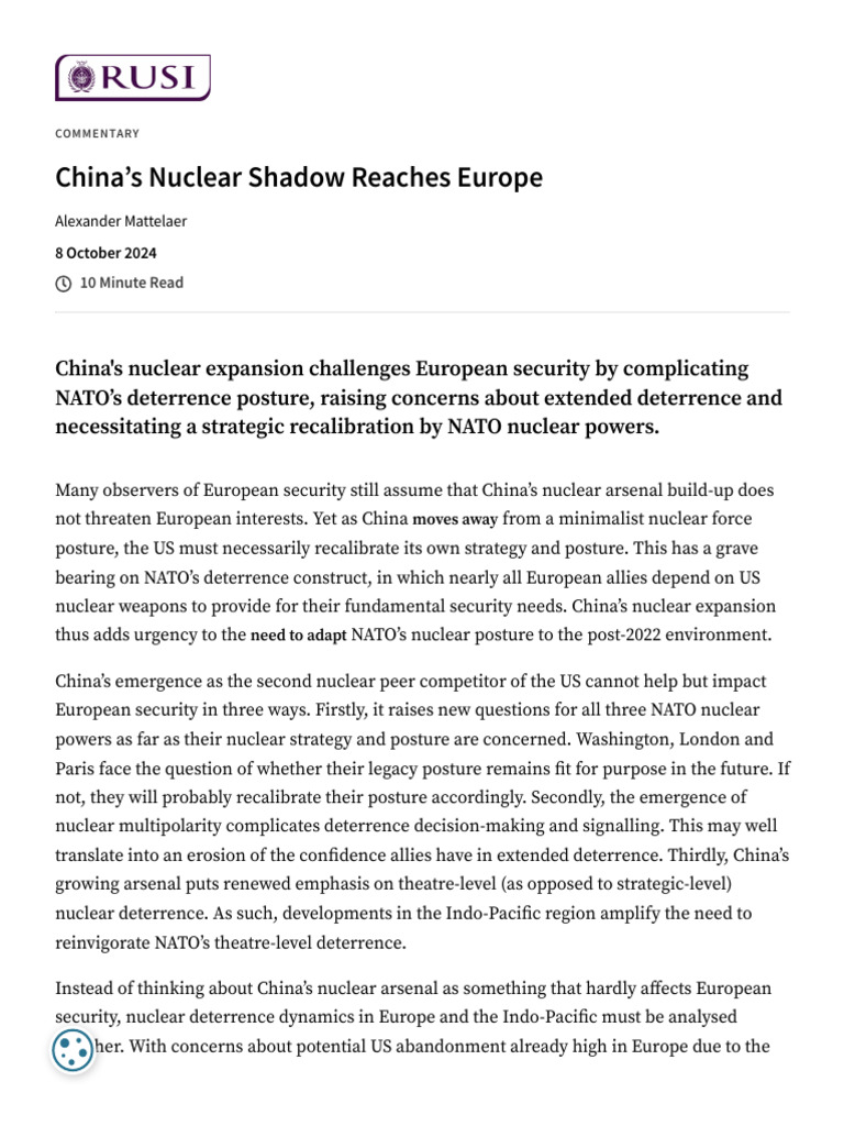 China's Nuclear Shadow Reaches Europe | PDF | Deterrence Theory | Crime & Violence