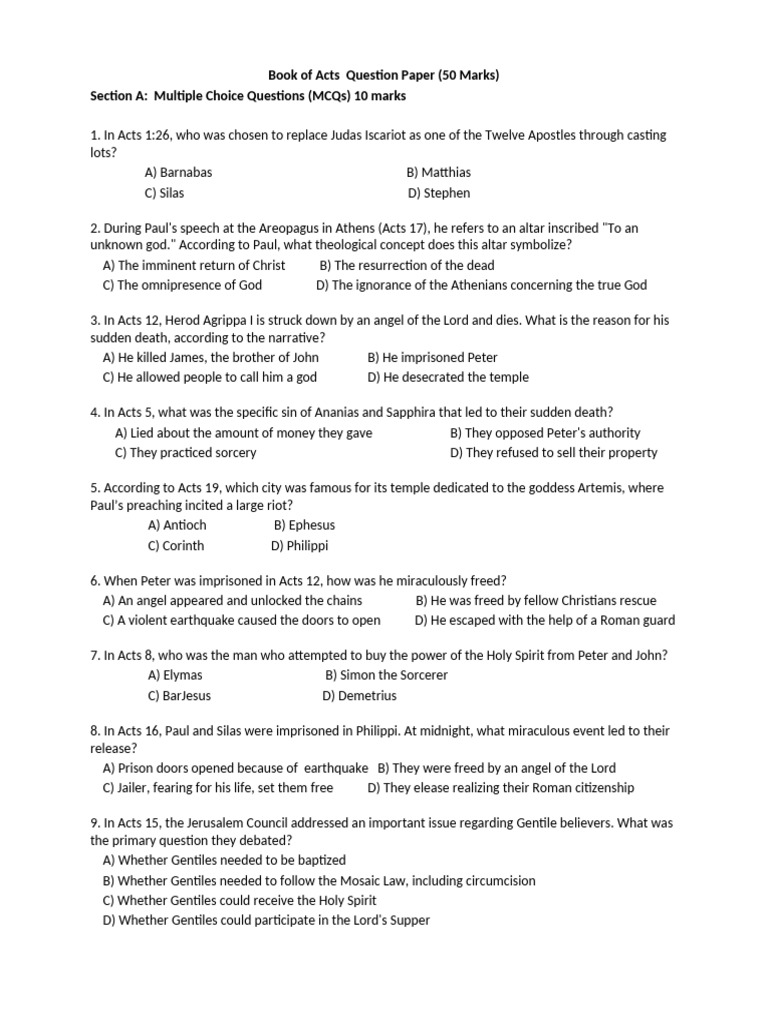 Acts Quiz: Questions & Answers for Adults | PDF | Acts Of The Apostles ...