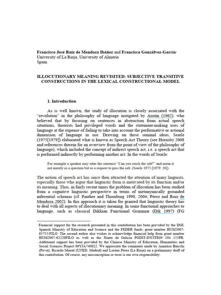 Illocutionary Meaning Revisited Subjecti | PDF | Semantics | Human Communication