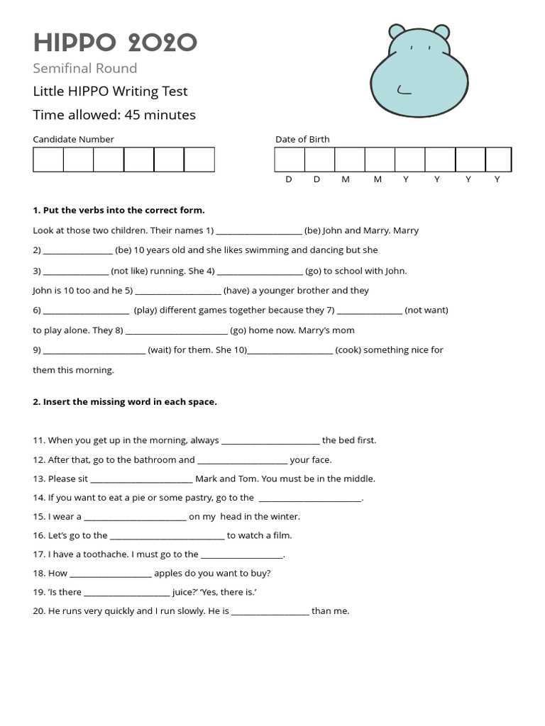 HIPPO Little WRITING 2020 - SEMI-FINAL | PDF | Linguistic Morphology ...