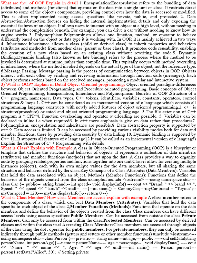 opps | PDF | Object Oriented Programming | C++