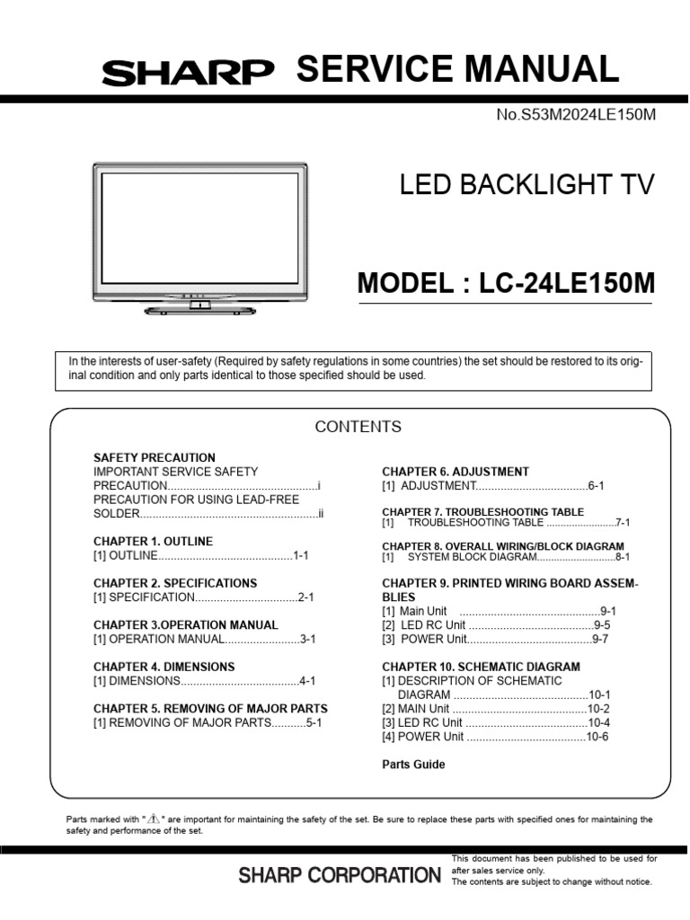 Sharp Lc-24le150m Schematics | PDF | Soldering | Solder