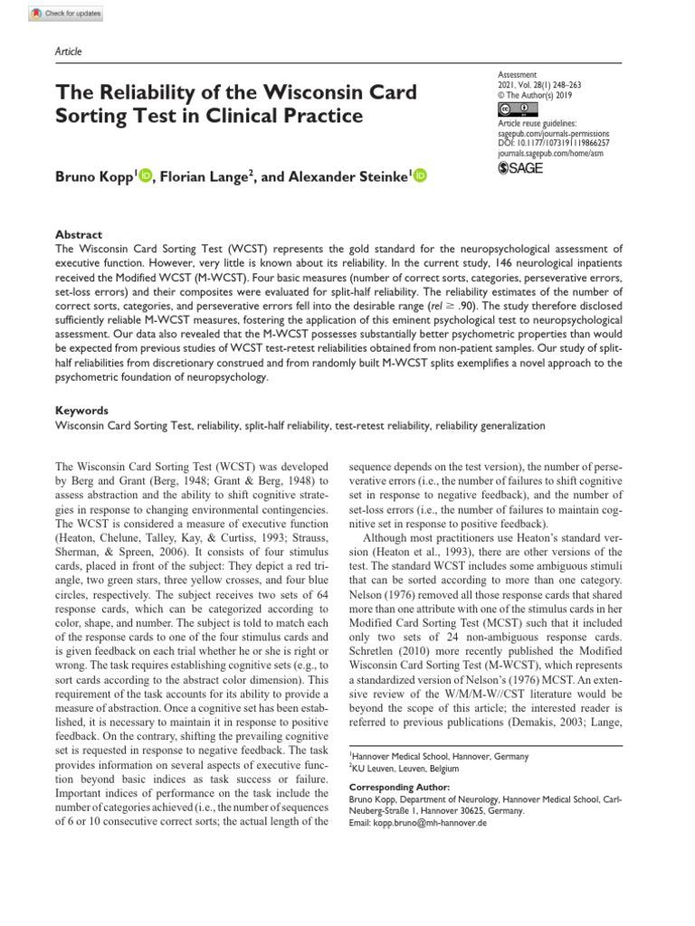 Reliability Wisconsin Test | PDF | Psychometrics | Neurology