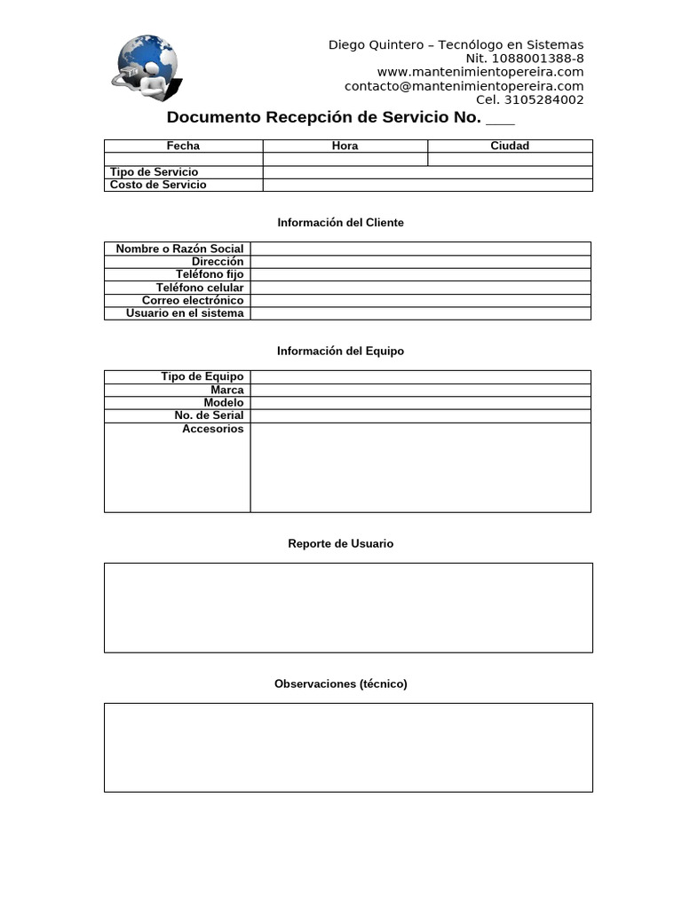 Documento de Recepción de Servicio | PDF