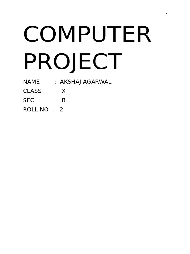 Computer Project Akshaj Word Edited | PDF | Computer Program | Programming
