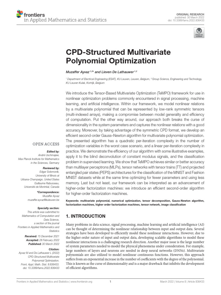 CPD-Structured Multivariate Polynomial Optimization | PDF | Tensor | Matrix (Mathematics)