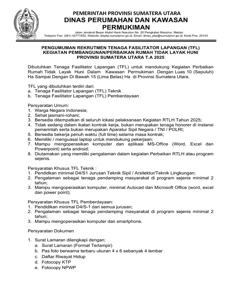 Pengumuman Rekrutmen TFL Dto Rev TGL Jadwal.. | PDF