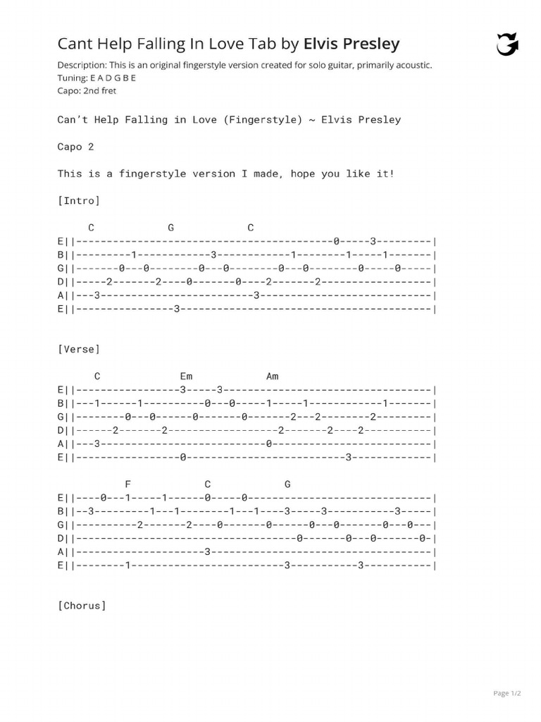 Cant Help Falling in Love Tab | PDF