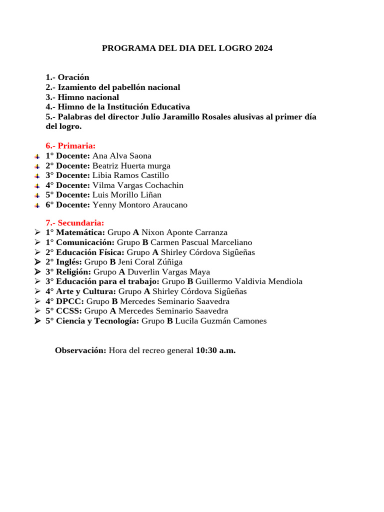 Programa Día del Logro 2024 | PDF