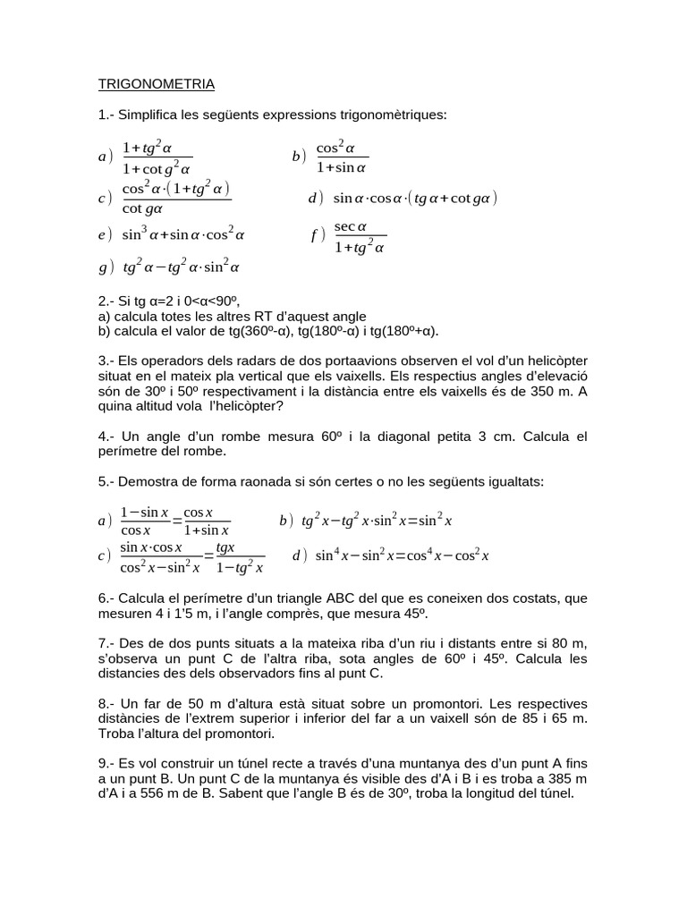 Trigonometria Ejercicios | PDF