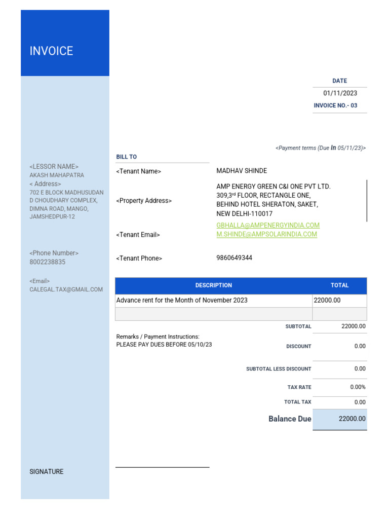 Rent Invoice - 03 | PDF