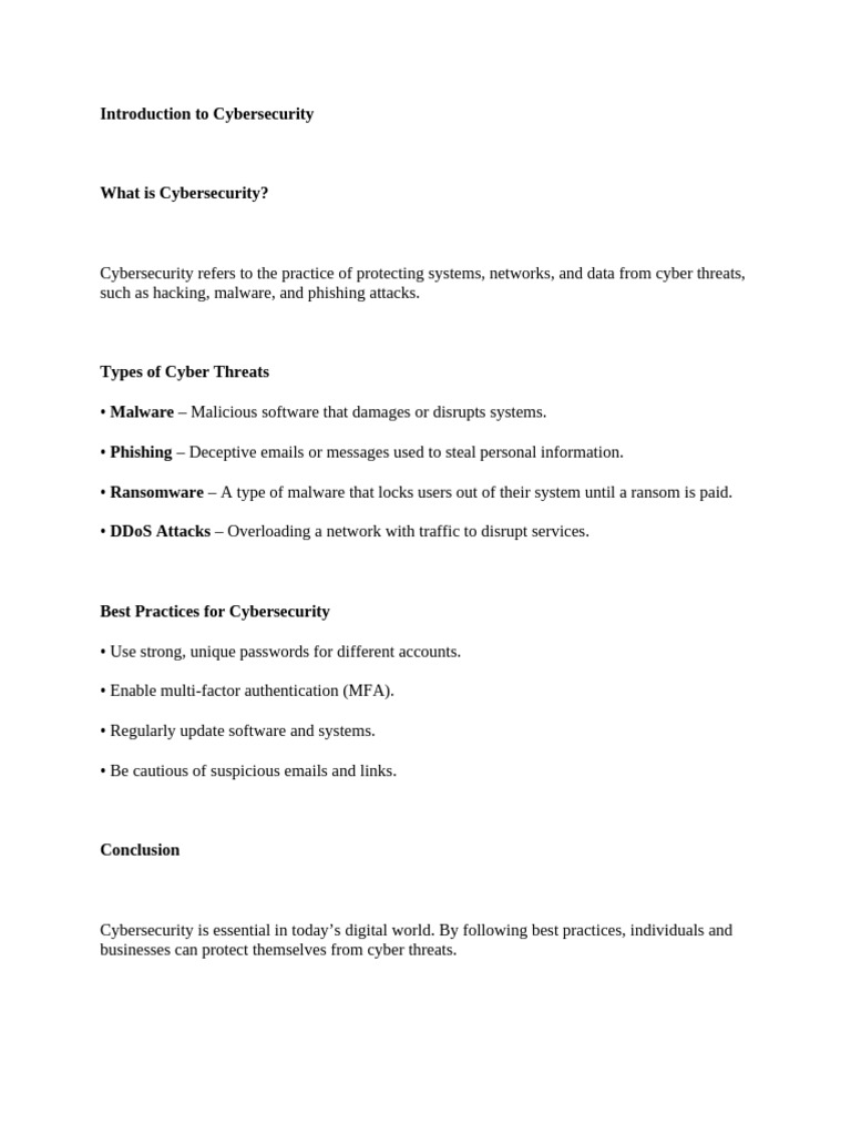 Introduction To Cybersecurity | PDF