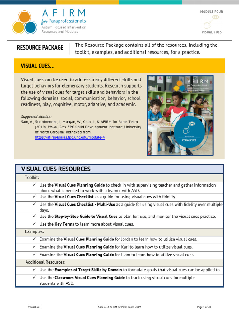 Visual Cues Resource Package | PDF | Reinforcement | Learning